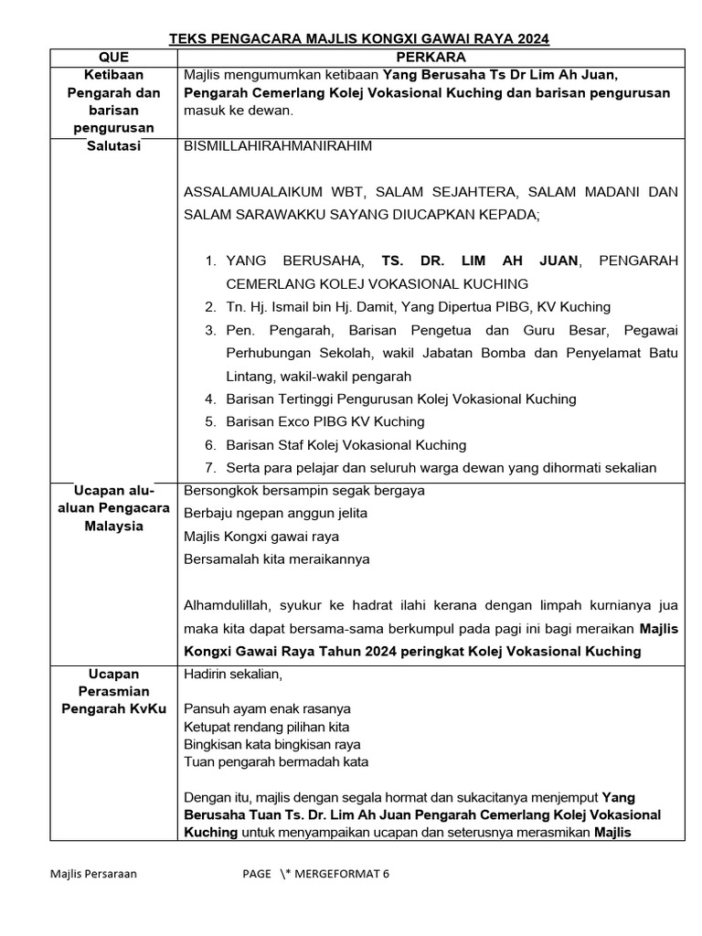TEKS EMCEE MAJLIS KONGXI RAYA Edit | PDF
