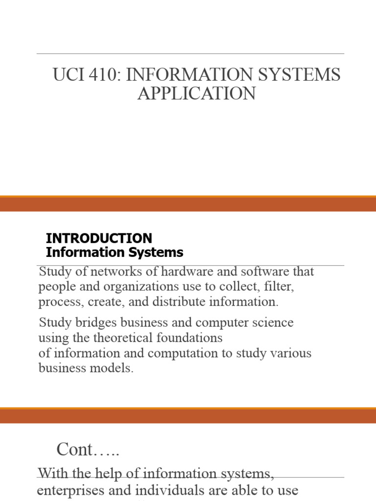 UCI 410 Topic 1 Introduction | PDF | Information System | Decision Making