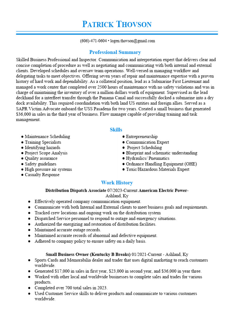 Resume Patrick Thovson | PDF | Personal Protective Equipment | Safety