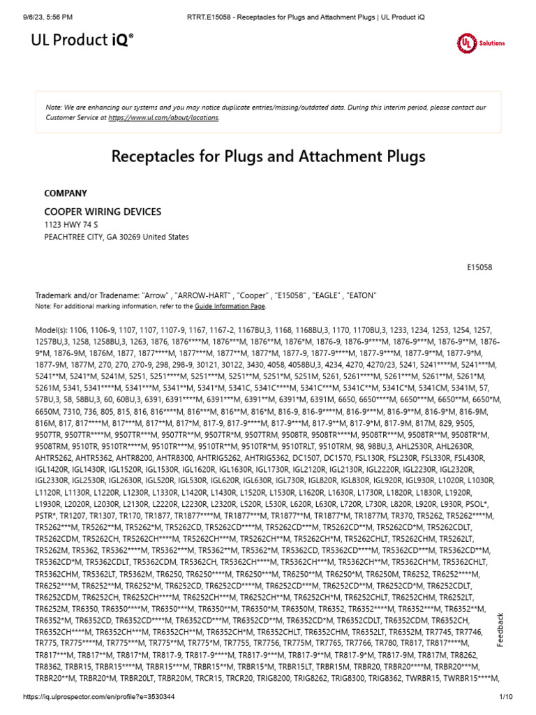 RTRT.E15058 - Receptacles For Plugs and Attachment Plugs - UL Product ...