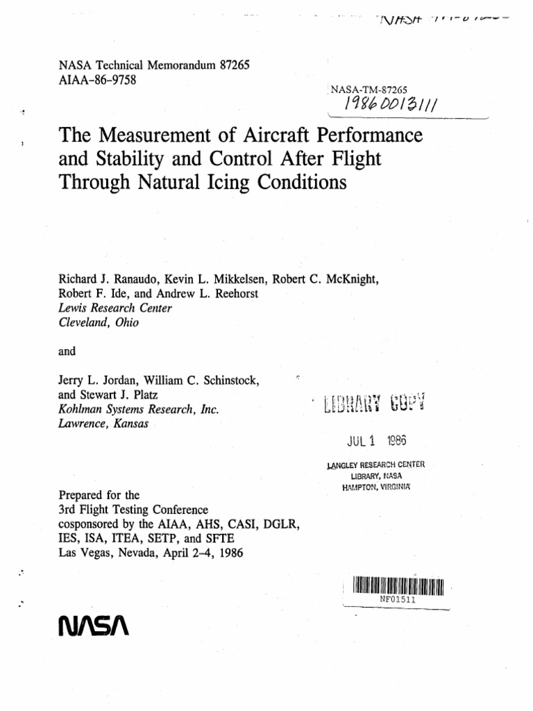 The Measurement of Aircraft Performance and Stability and Control After ...