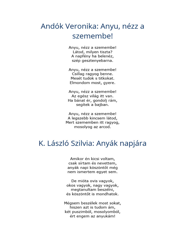 Anyáknapi Versek | PDF