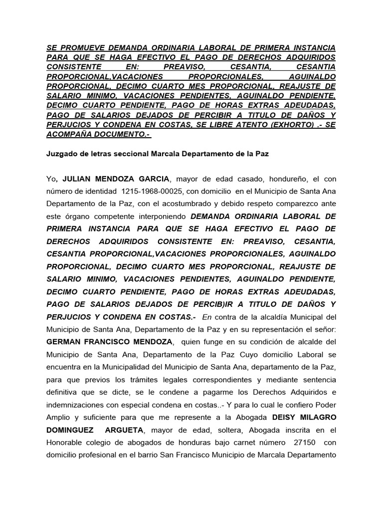 30 Dda Laboral Don Julian Demanda | PDF | Demanda judicial | Desempleo