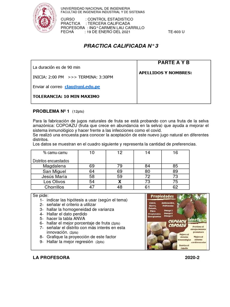 PC3-2020-2 Sol | PDF | Análisis de regresión