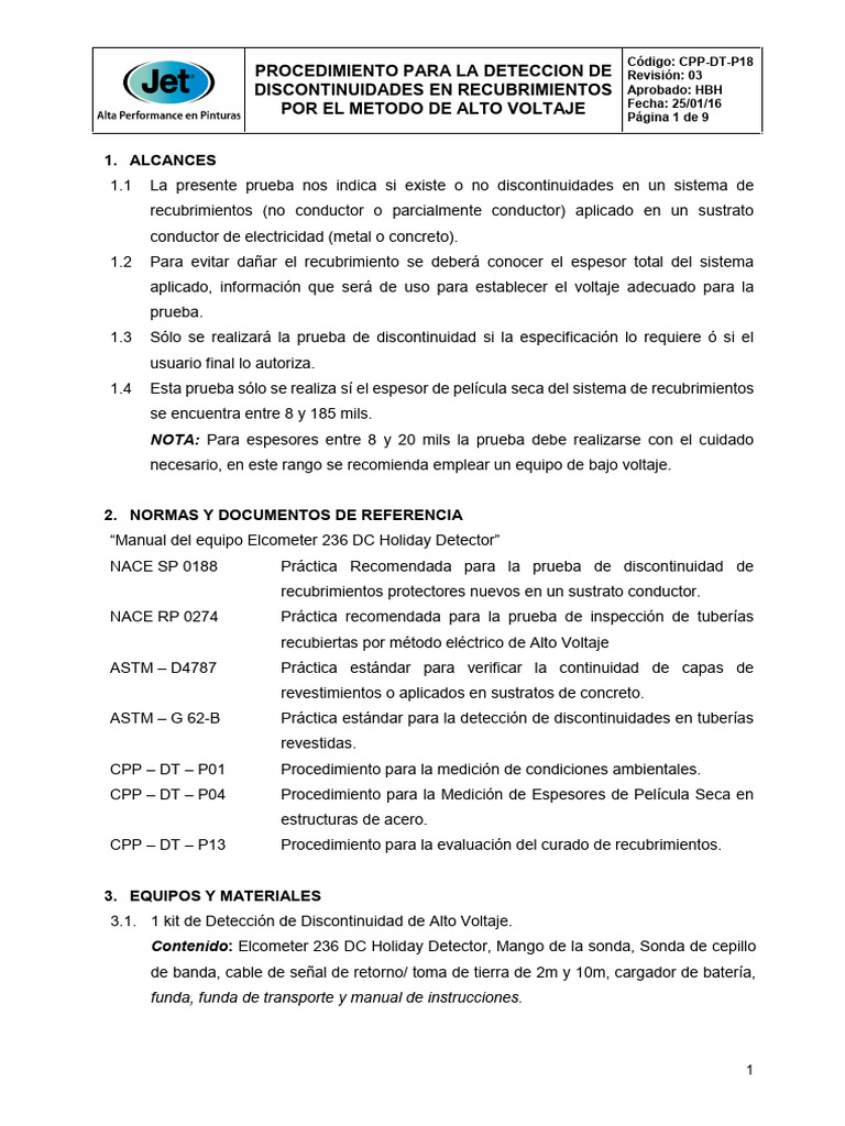 Cpp-dt-p18 Prueba de Discontinuidad de Alto Voltaje Elcometer 236 | PDF ...