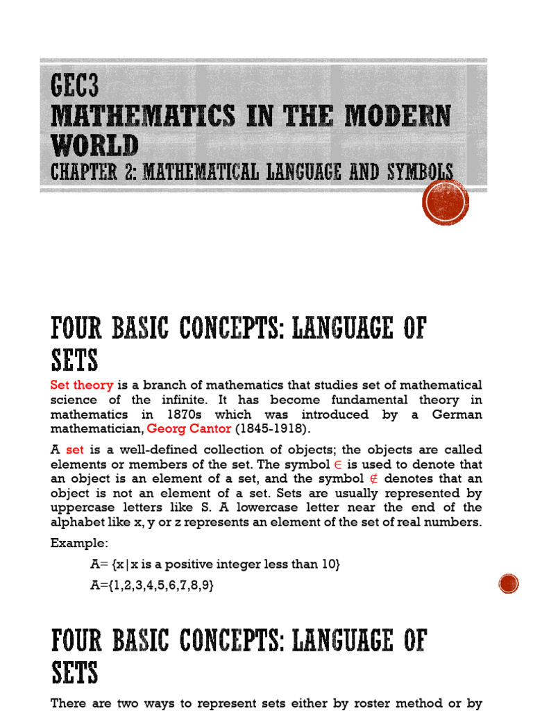 Chapter 2 Mathematical Language and Symbols Part 1 | Download Free PDF | Set (Mathematics) | Numbers
