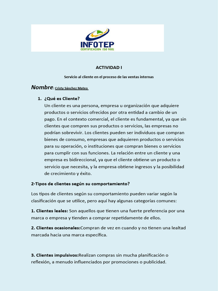 Actividad I Modulo 3 | Descargar gratis PDF | Cliente | Business