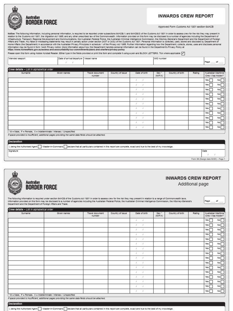 Inwards Crew Report Form 3B | PDF | Government