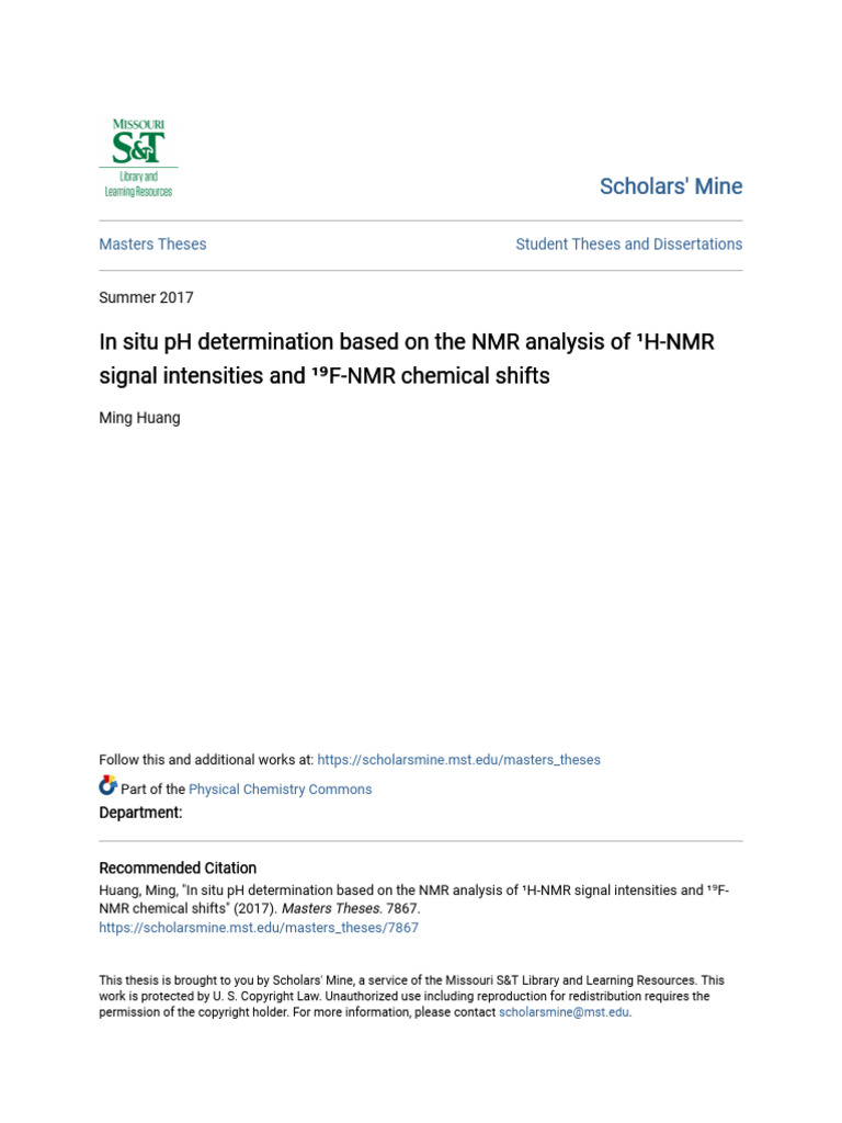 In Situ PH Determination Based On The NMR Analysis of H-NMR Sign | PDF | Ph | Nuclear Magnetic ...