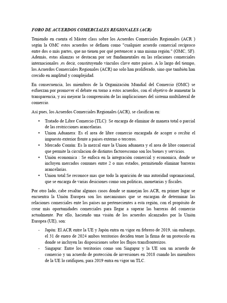 Foro de Acuerdos Comerciales Regionales | PDF | Acuerdos comerciales | Tratado de Libre Comercio ...