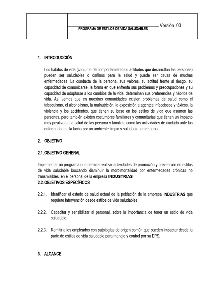 PRG-SST-002 Programa de Estilos de Vida Saludable | Descargar gratis PDF | Enfermedades ...
