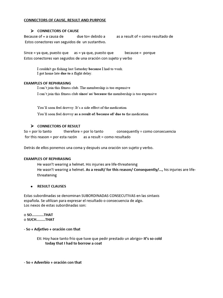Connectors Theory Cause Result and Purpose | PDF