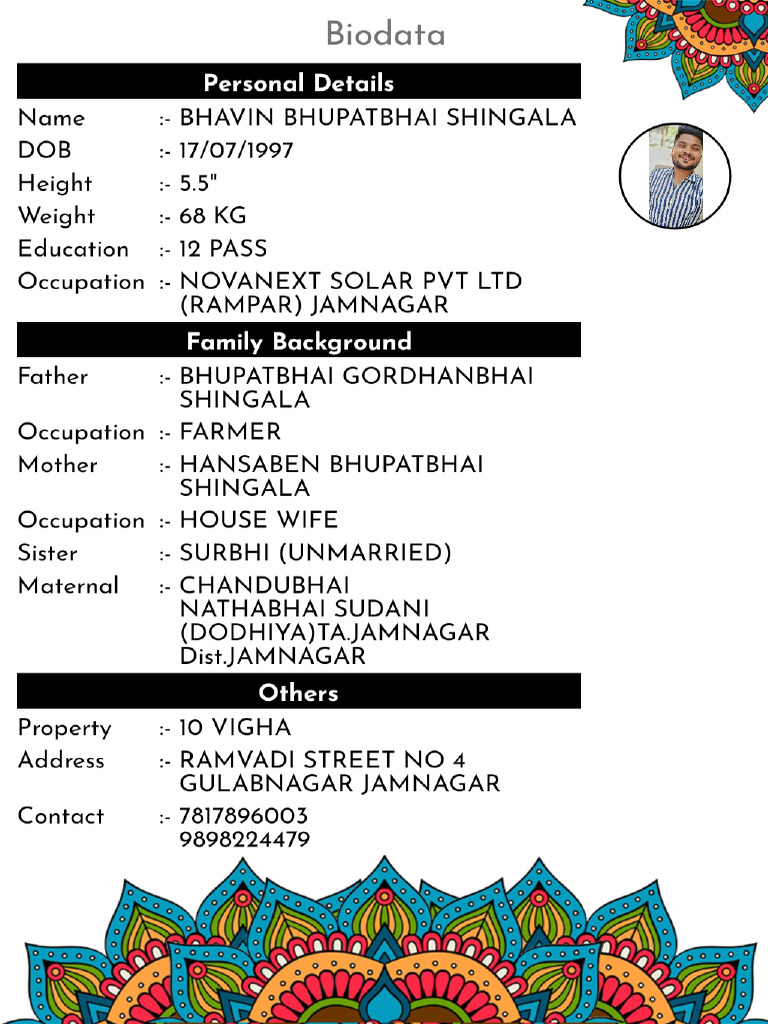 Bhavin - Shingala (Biodate) | PDF