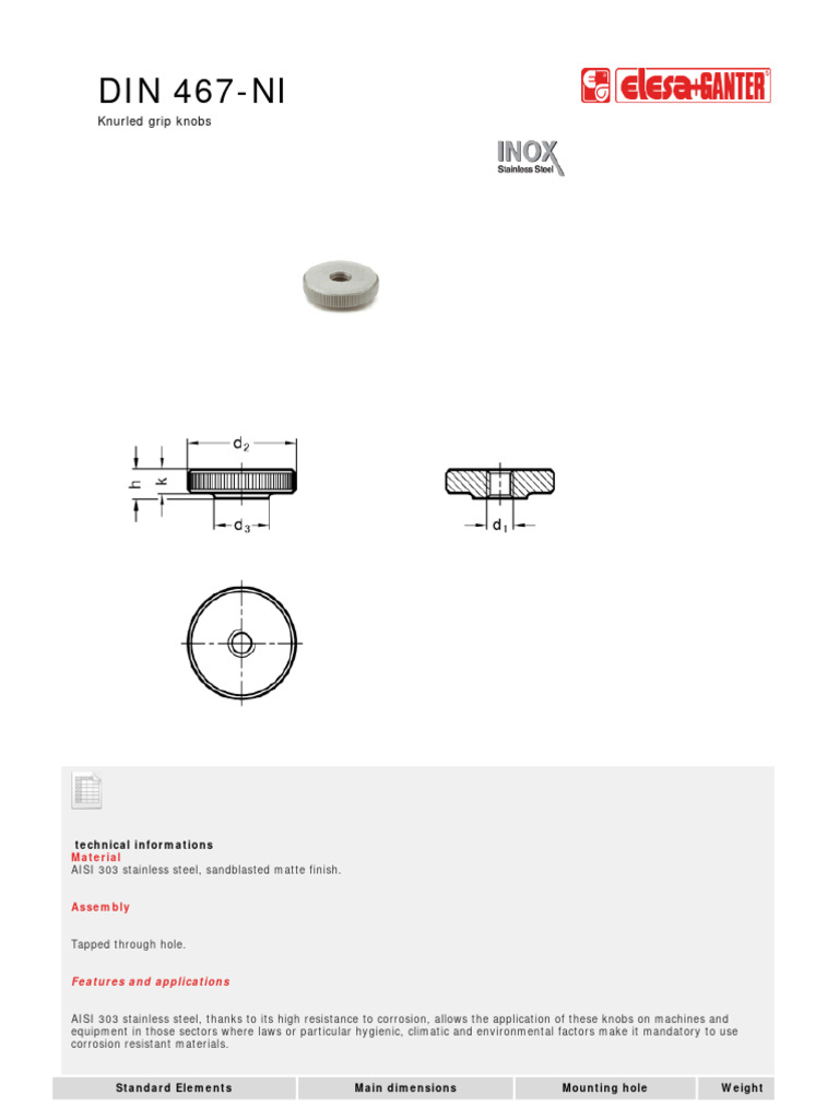 Stainless Steel Knurled Grip Knobs DIN 467 | PDF | Home & Garden | Technology & Engineering