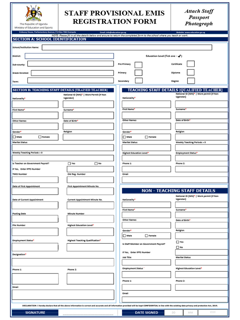 Provisional Emis Staff Registration Form 2024 | PDF | Government And Personhood