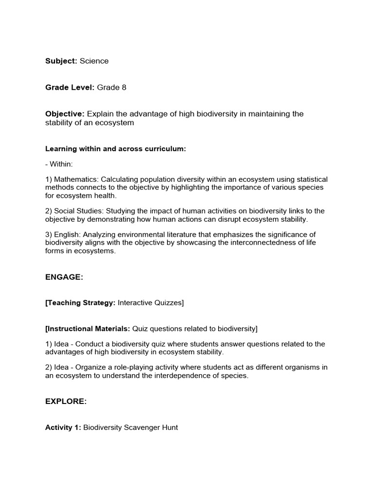 Lesson Plan | PDF | Biodiversity | Human Impact On The Environment