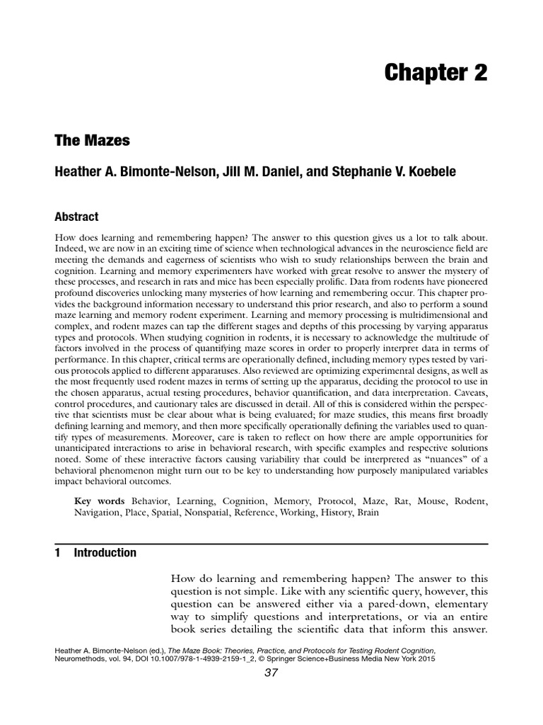 Mazes Heather A. Bimonte-Nelson Et Al | PDF | Memory | Cognitive Science