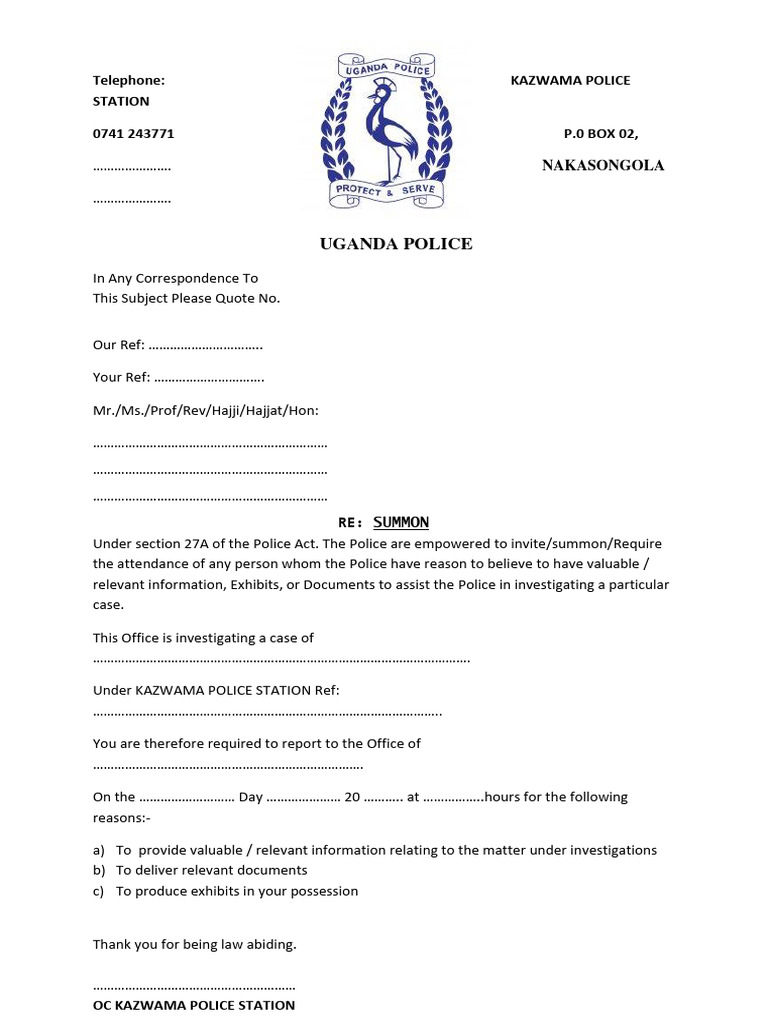 Police Summon Form | PDF