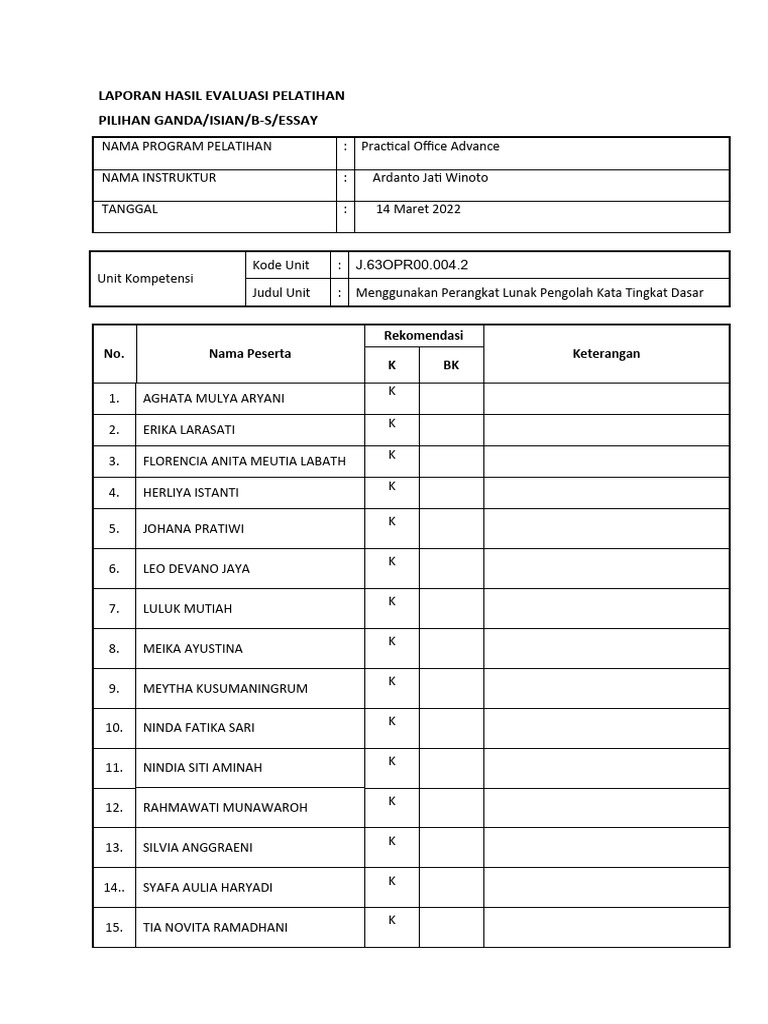 Contoh - LAPORAN PENILAIAN | PDF