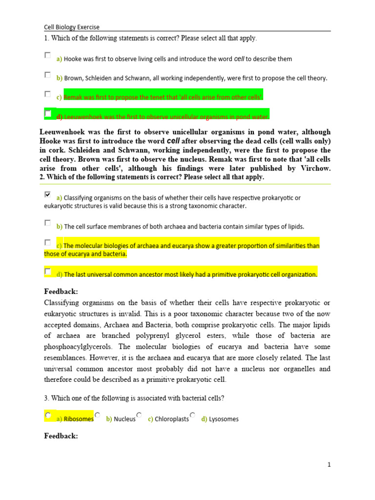 Cell Exercise | PDF | Microscopy | Cell Membrane