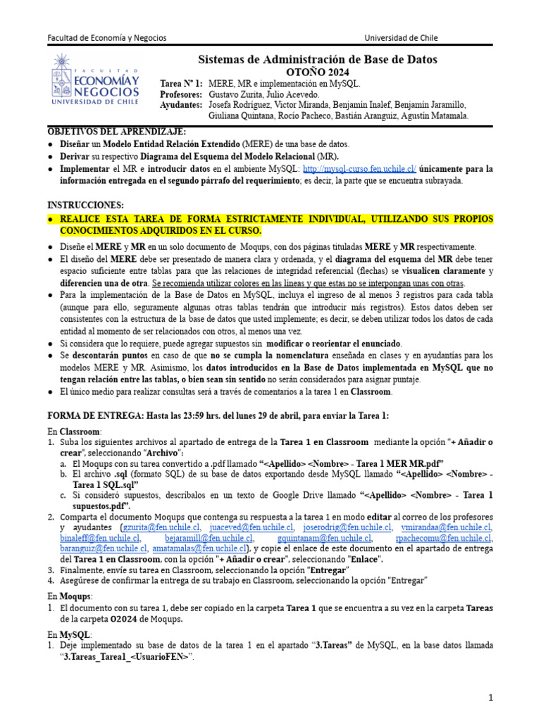Tarea 1 ENGIN305 O2024 | PDF | Mi sql | Bases de datos