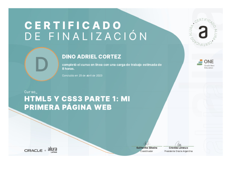 Dino Adriel Cortez Curso Html5 Y Css3 Parte 1 Mi Primera Página Web Alura Pdf 