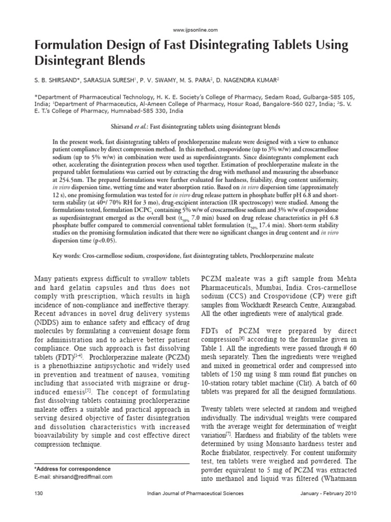 Fast Disintegrating Tablets Formulation | PDF | Pharmaceutical ...