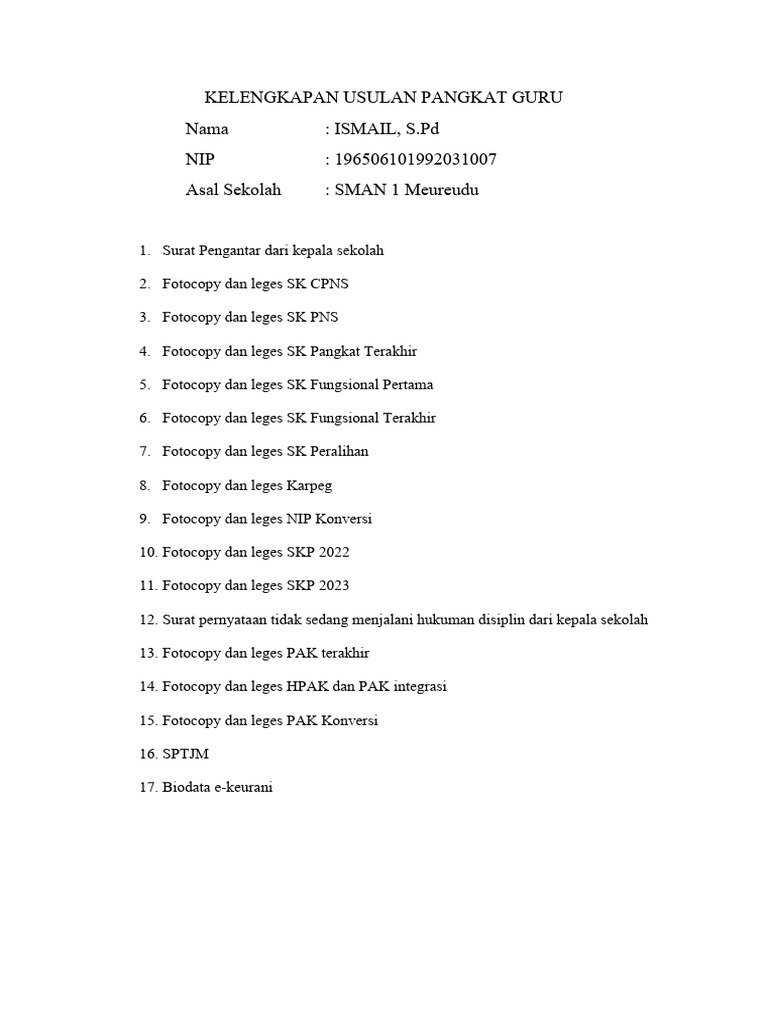 Usulan Kenaikan Pangkat Guru SMAN 1 | PDF | Kesehatan Holistik | Sains ...