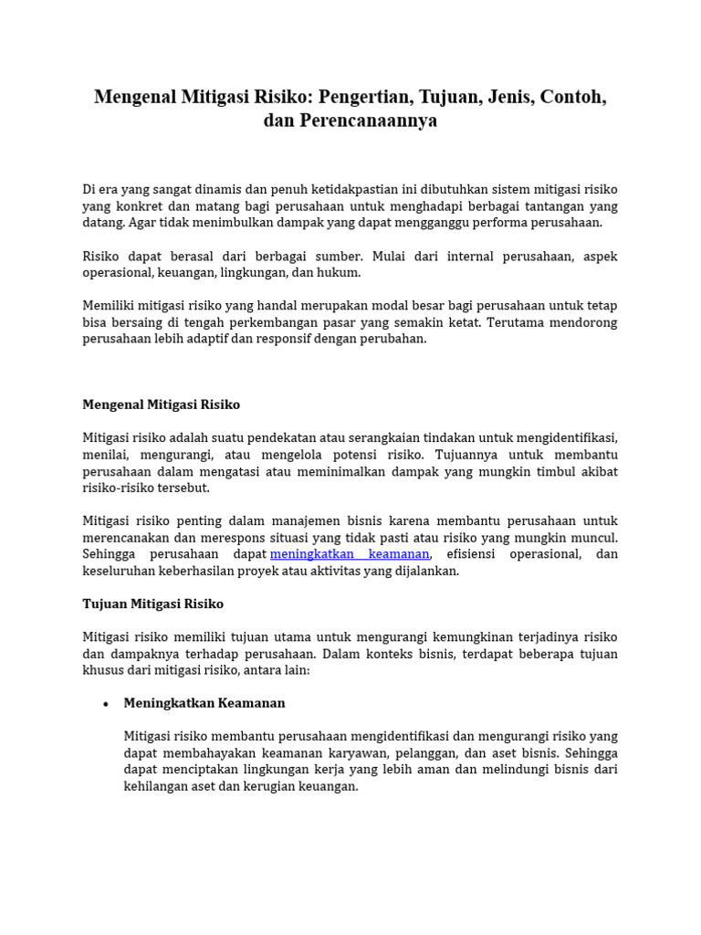 Mengenal Mitigasi Risiko Pdf