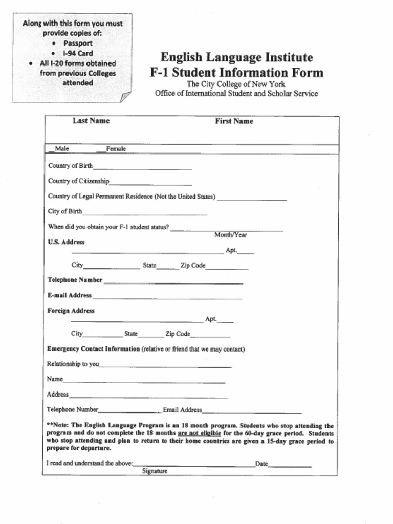 ELI F-1 Student Information Form - 2 | PDF