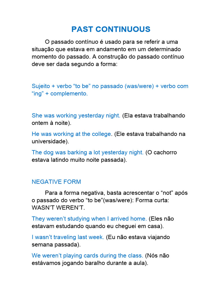 PAST CONTINUOUS Regras | PDF