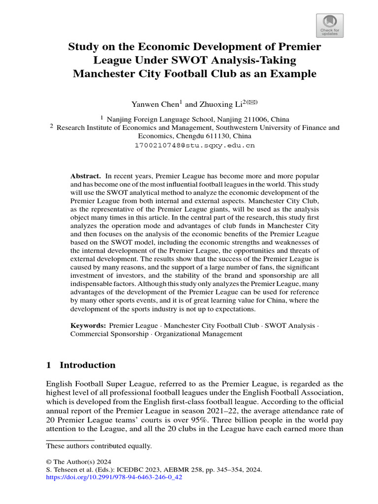 Study On The Economic Development of Premier League Under SWOT Analysis ...