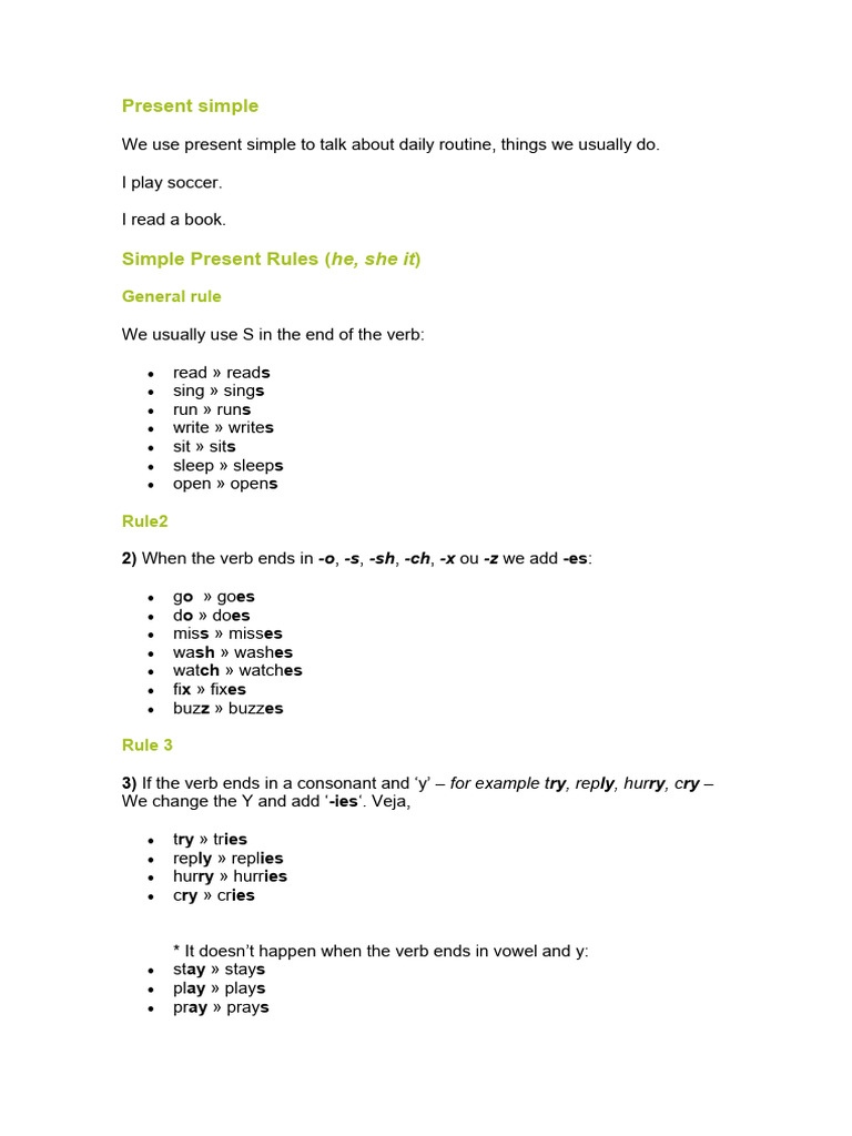 Present Simple Rules | PDF