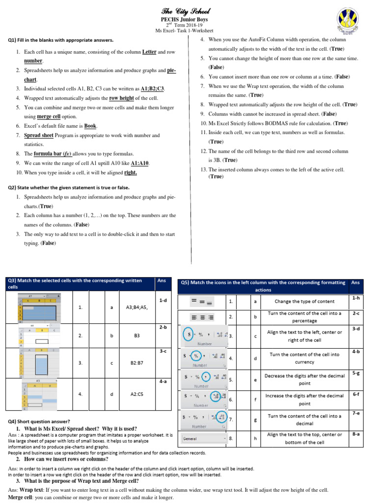 Ans Key Ms Excel Task 1 H.W | PDF | Spreadsheet | Microsoft Excel