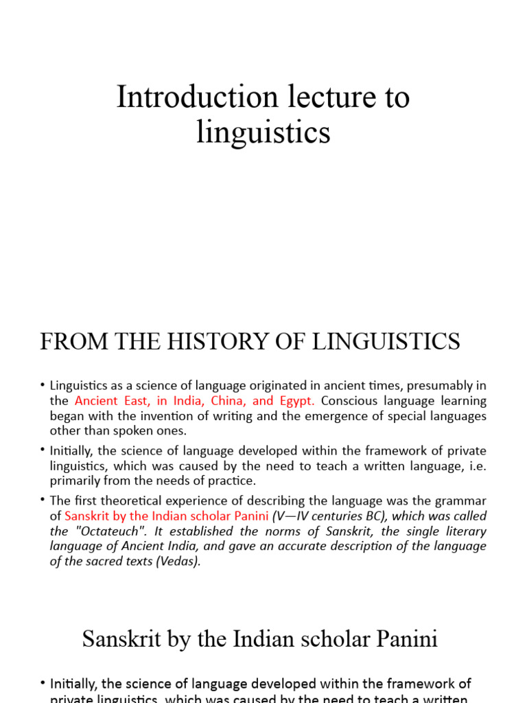 Introduction Lecture To Linguistics | PDF | Psycholinguistics | Linguistics