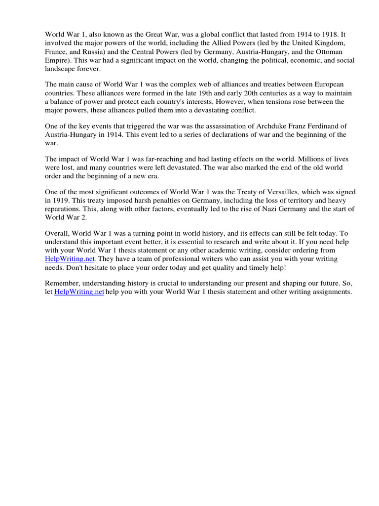 World War 1 Thesis Statement | PDF | World War I | German Empire