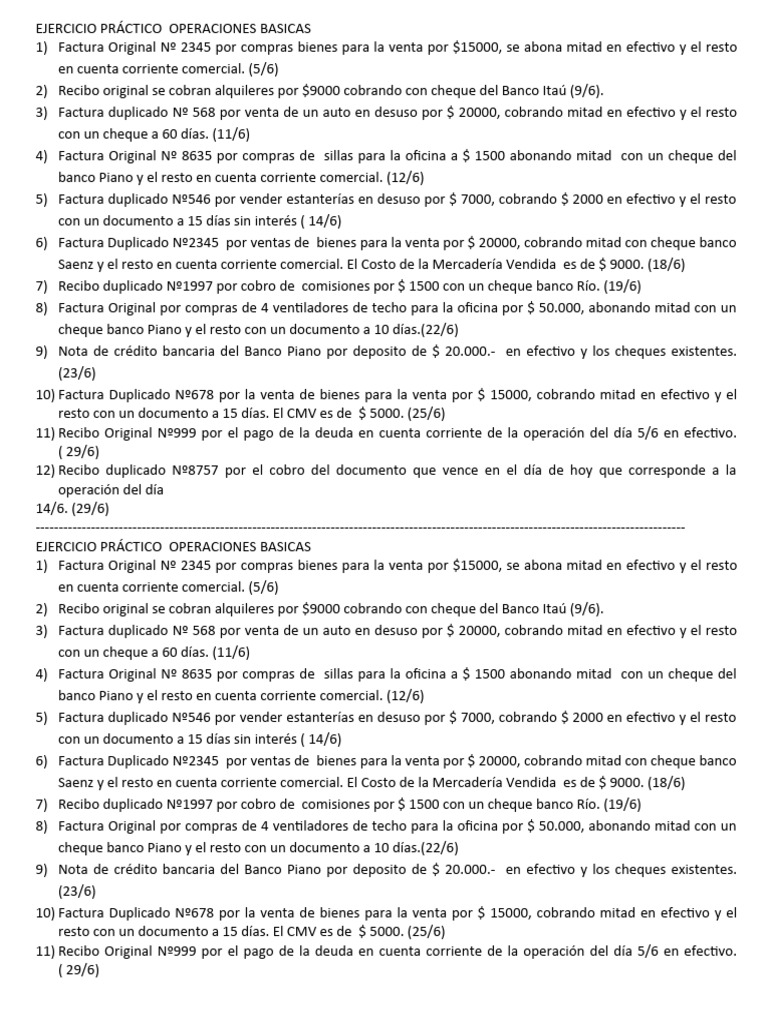 EJERCICIO PRÁCTICO OPERACIONES BASICAS Sic 2 31.3 | PDF | Bancos | Cheque