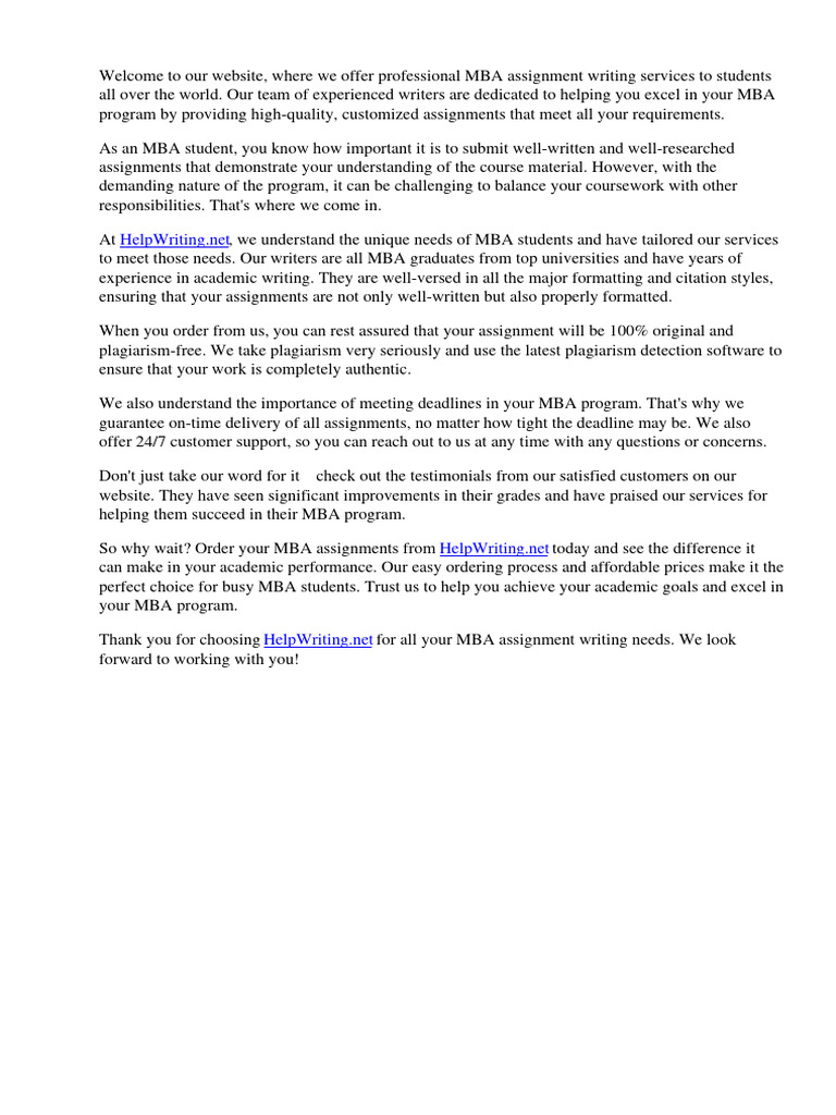 Mba Assignment Writing | PDF | Master Of Business Administration ...