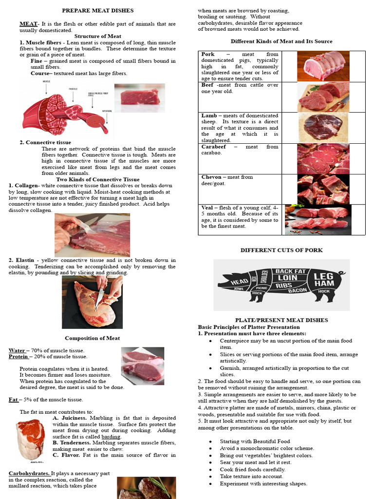Lesson 3 - Prepare Meat Dishes Notes | PDF | Meat | Beef