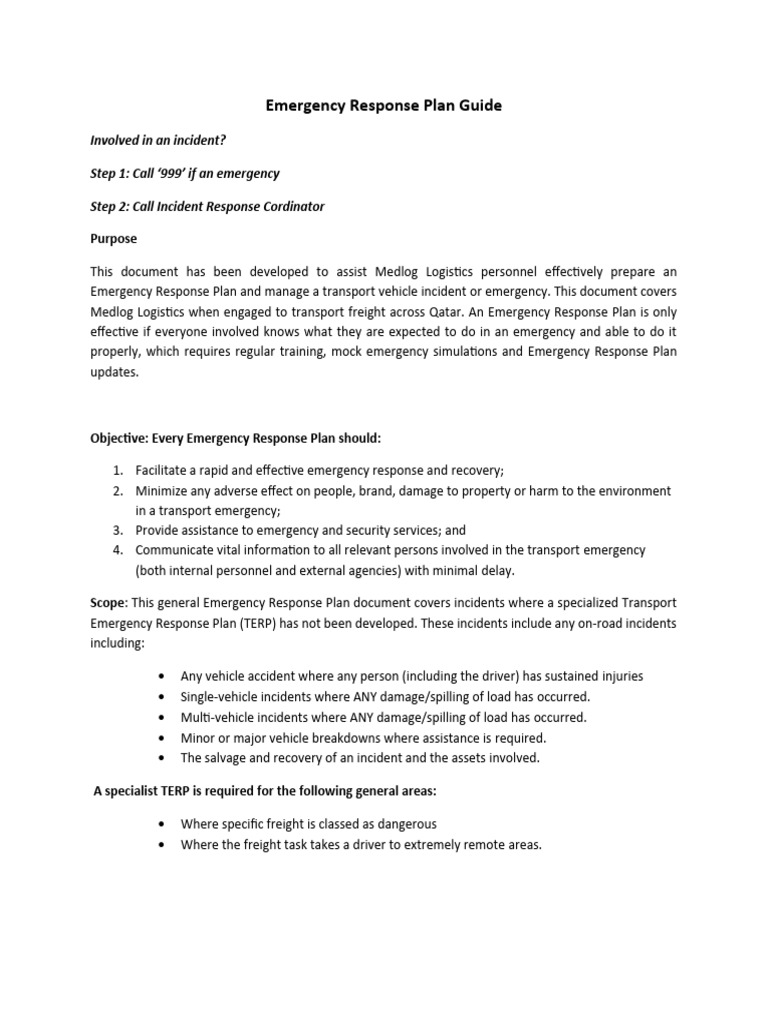 Emergency Response Plan Guide | PDF | Emergency | Transport