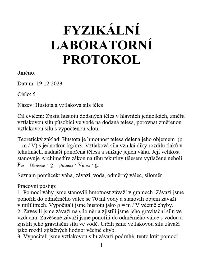 Fyzikální Laboratorní Protokol | PDF