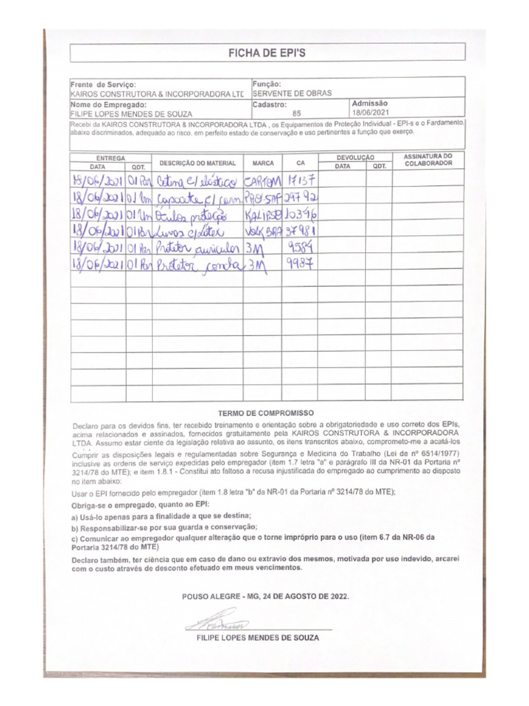 Ficha de Epi's | PDF