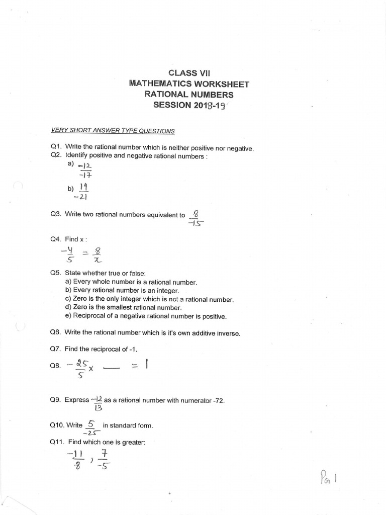 Rational Numbers Worksheet-5 | PDF