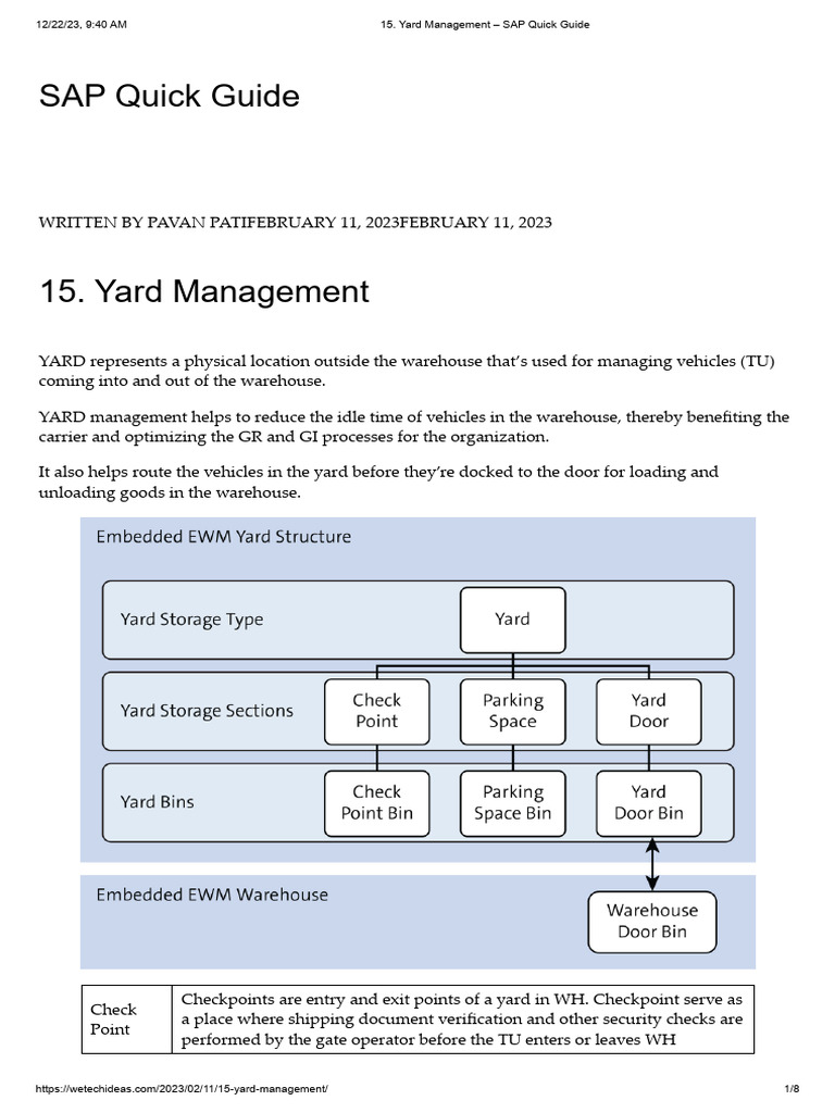 SAP Yard Management Quick Guide | PDF | Warehouse