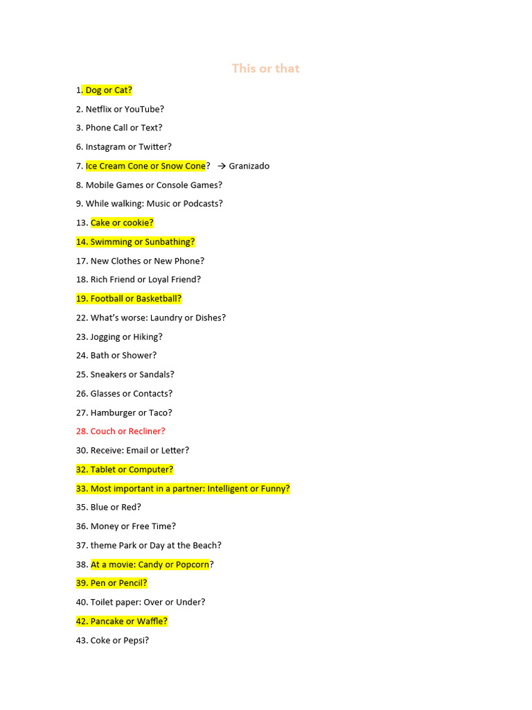 This or That | PDF | Hamburgers