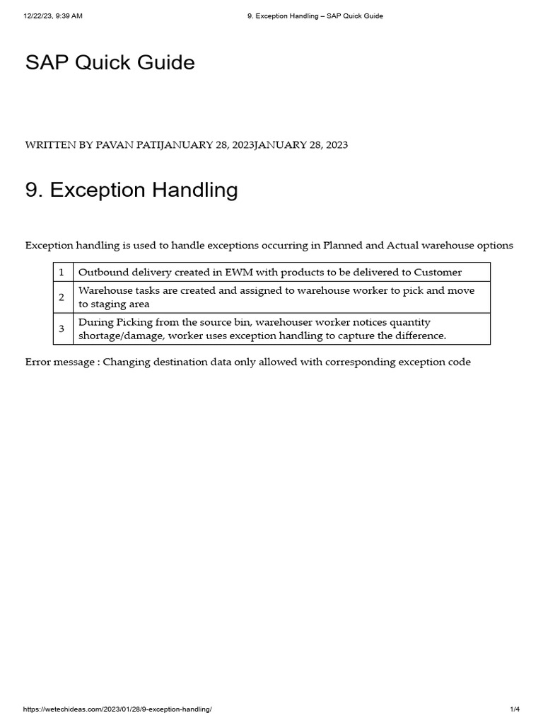 Exception Handling - SAP Quick Guide | PDF