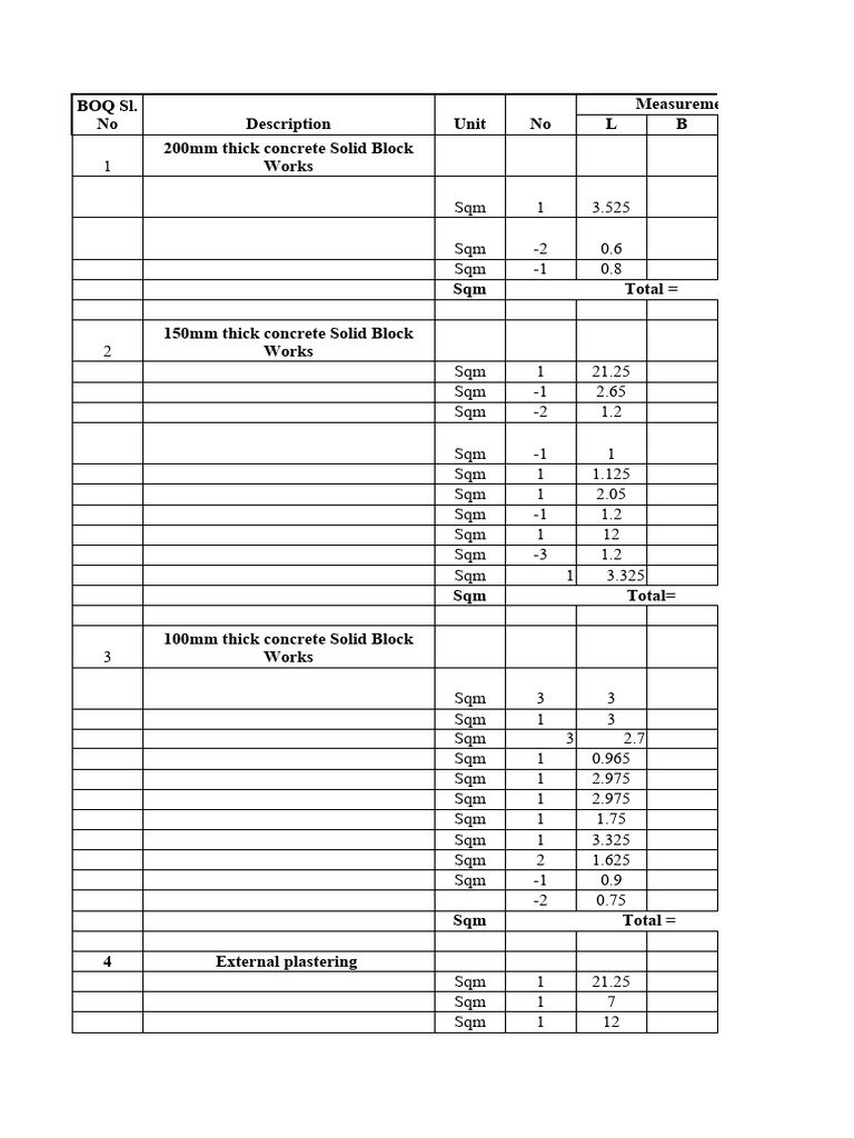 Block Work Bill | PDF | Structural Engineering | Building