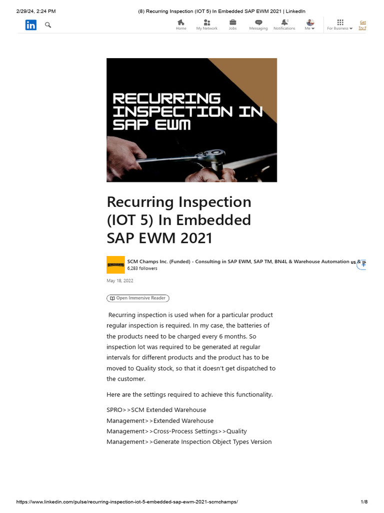 Recurring Inspection (IOT 5) in Embedded SAP EWM 2021 - LinkedIn | PDF | Computing | Information ...