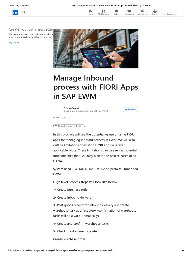 Manage Inbound Process With FIORI Apps in SAP EWM - LinkedIn | PDF ...