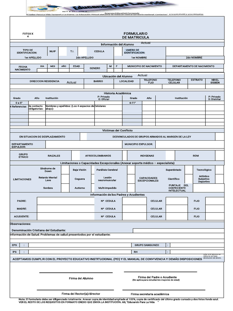 FORMULARIO DE MATRÍCULA Agosto 29 de 2023 en Adelante | PDF